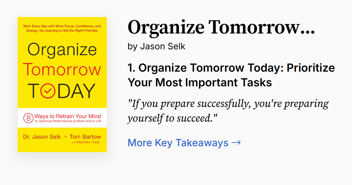 Organize Tomorrow Today | Summary, Audio, Quotes, FAQ