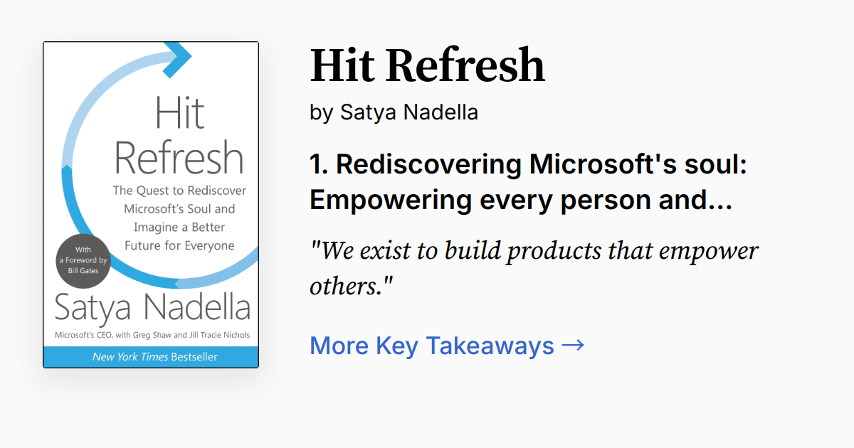Hit Refresh By Satya Nadella Summary Quotes Faq Audio