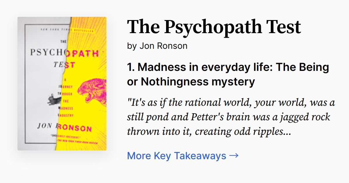 The Psychopath Test | Summary, Quotes, FAQ, Audio