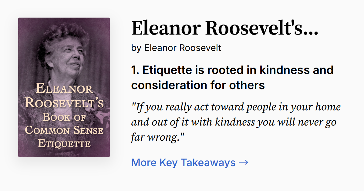 Eleanor Roosevelt's Book of Common Sense Etiquette | Summary, Audio ...
