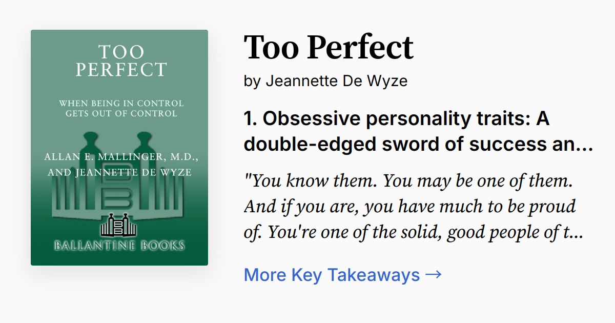 Too Perfect by Allan E. Mallinger | Summary, Audio, Quotes, FAQ