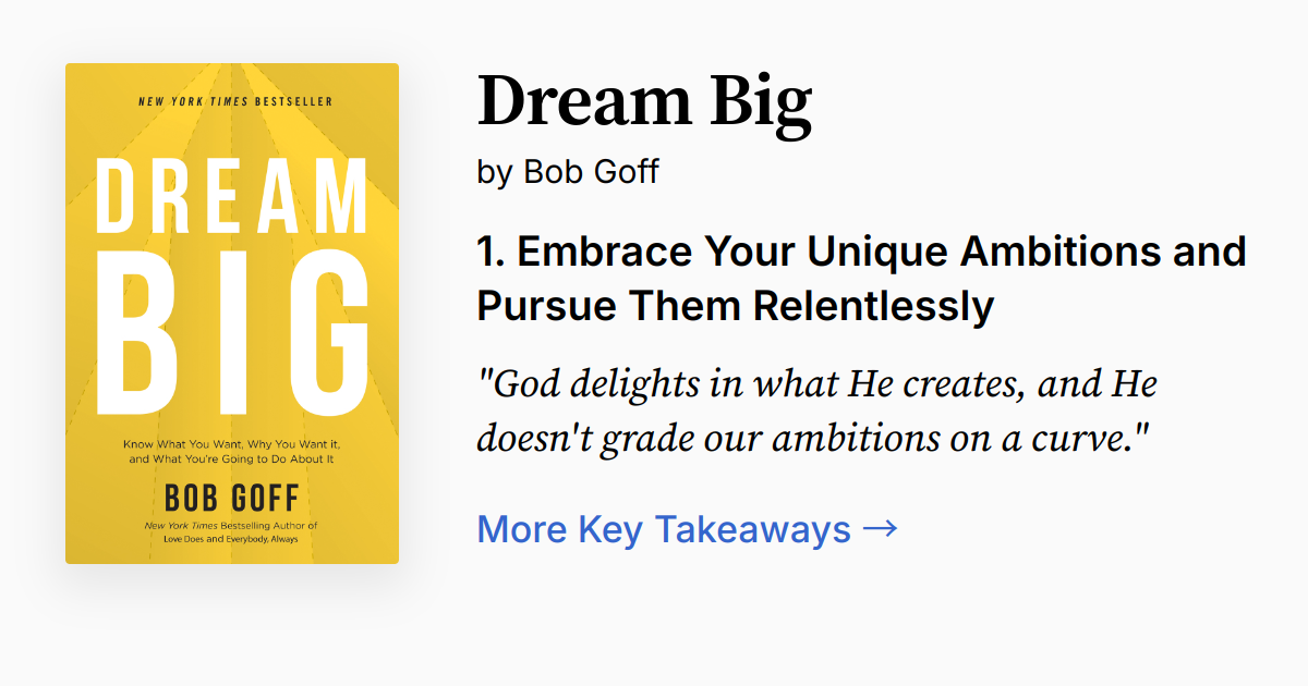 Dream Big by Bob Goff | Summary, Audio, Quotes, FAQ