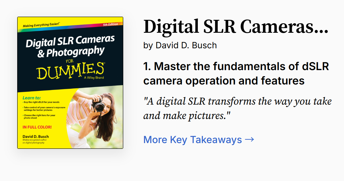Digital SLR Cameras & Photography For Dummies | Summary, Audio, Quotes