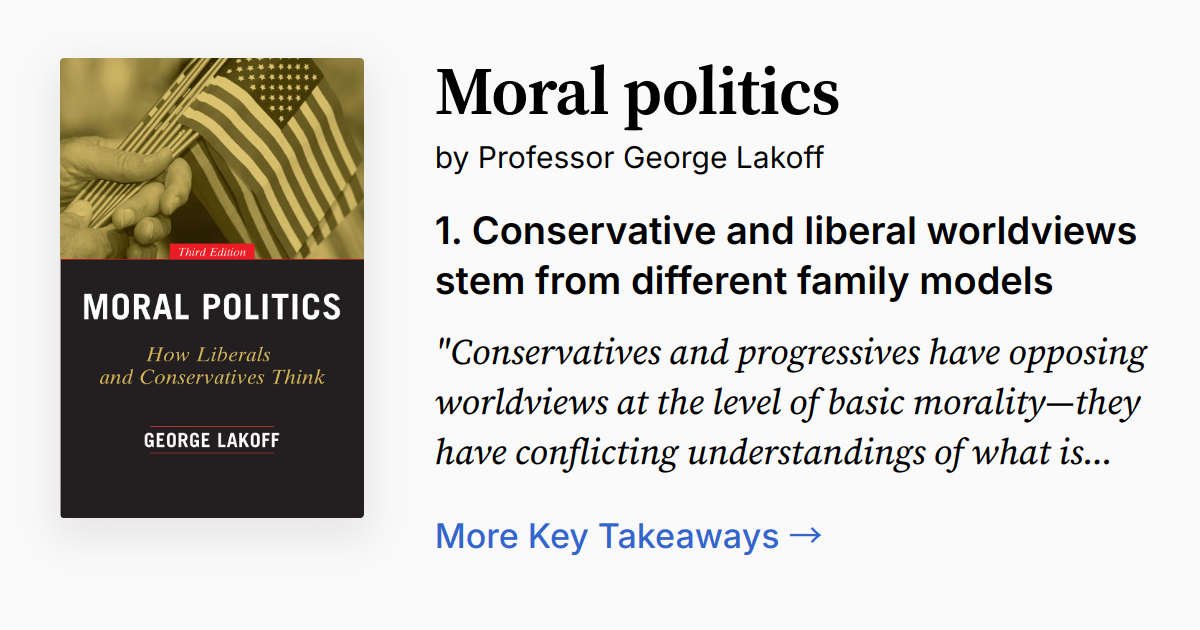 Moral Politics by George Lakoff | Summary, Quotes, FAQ, Audio