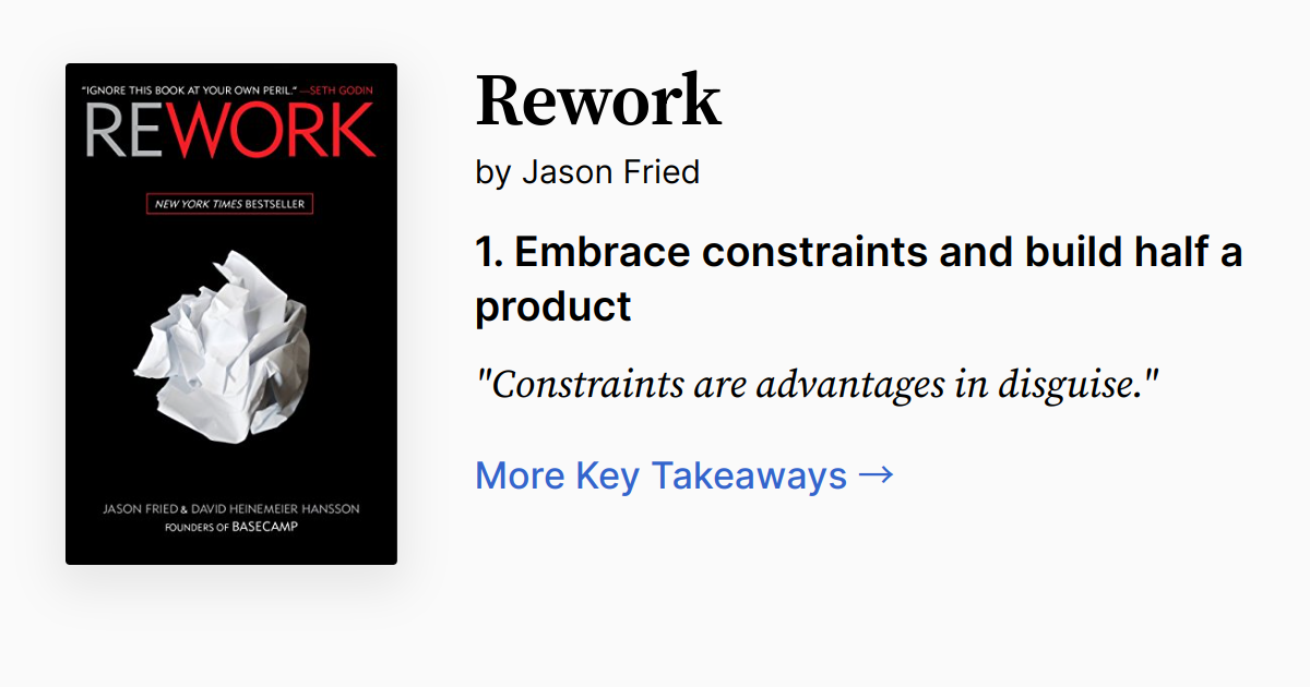 Rework by Jason Fried | Summary, Quotes, FAQ, Audio