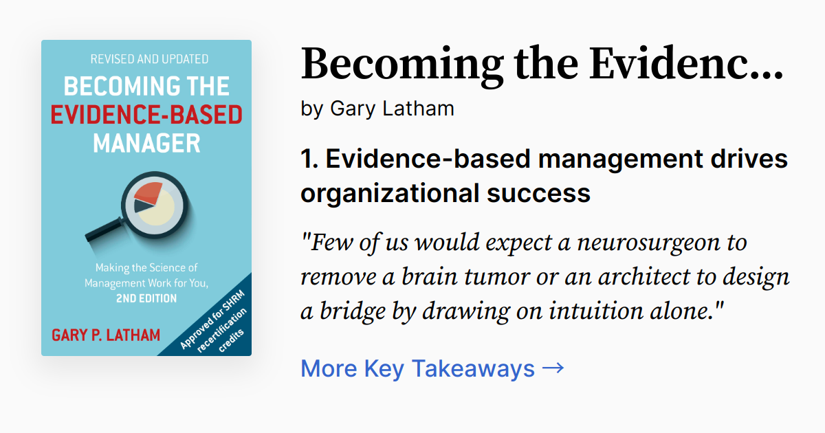 Becoming the Evidence-Based Manager, 2nd Edition | Summary, Audio, Quotes
