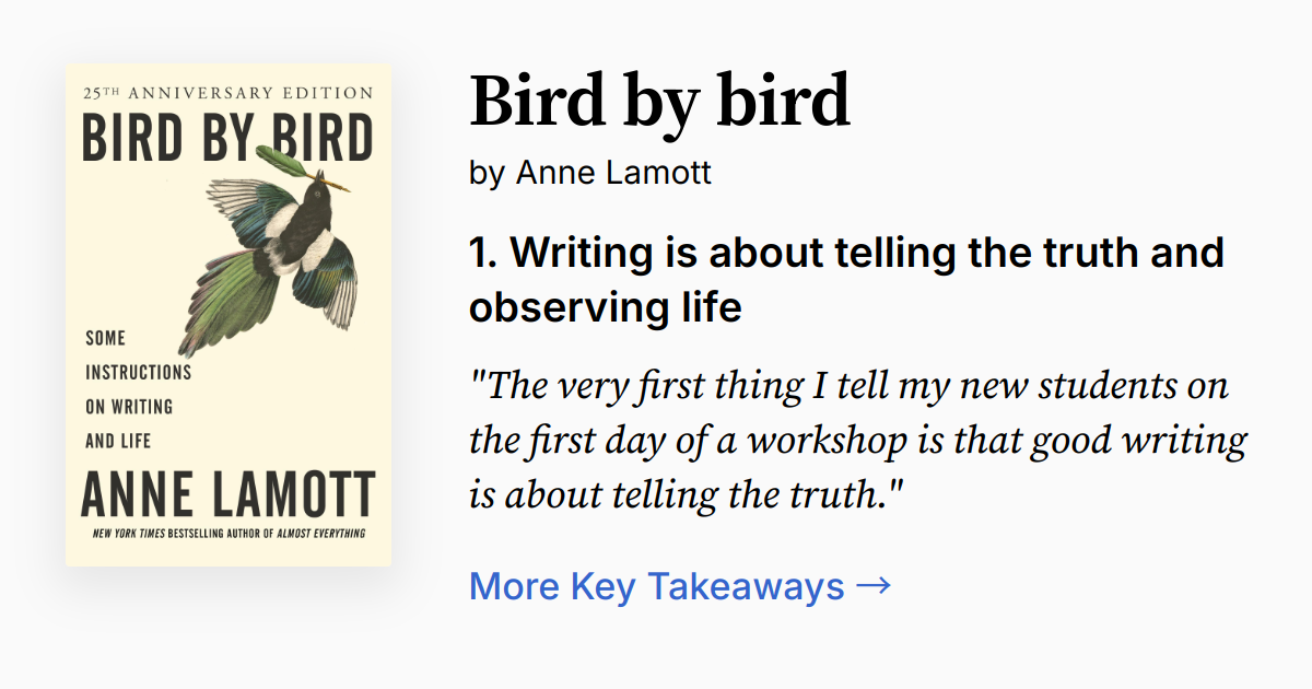 Bird by Bird by Anne Lamott | Summary, Quotes, FAQ, Audio