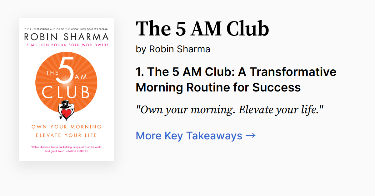 The 5 AM Club by Robin Sharma | Summary, Audio, Quotes, FAQ