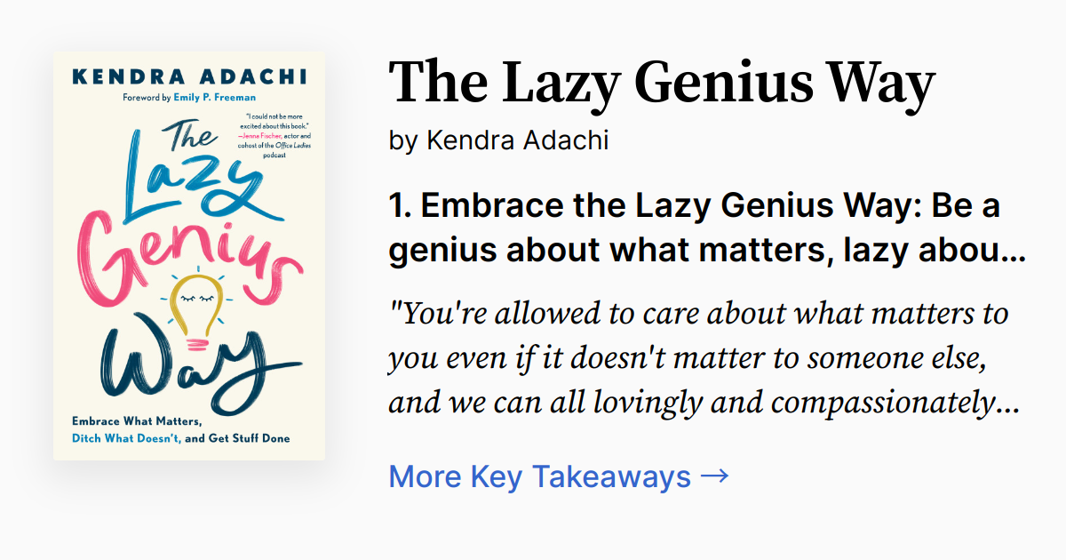 The Lazy Genius Way | Summary, Quotes, FAQ, Audio