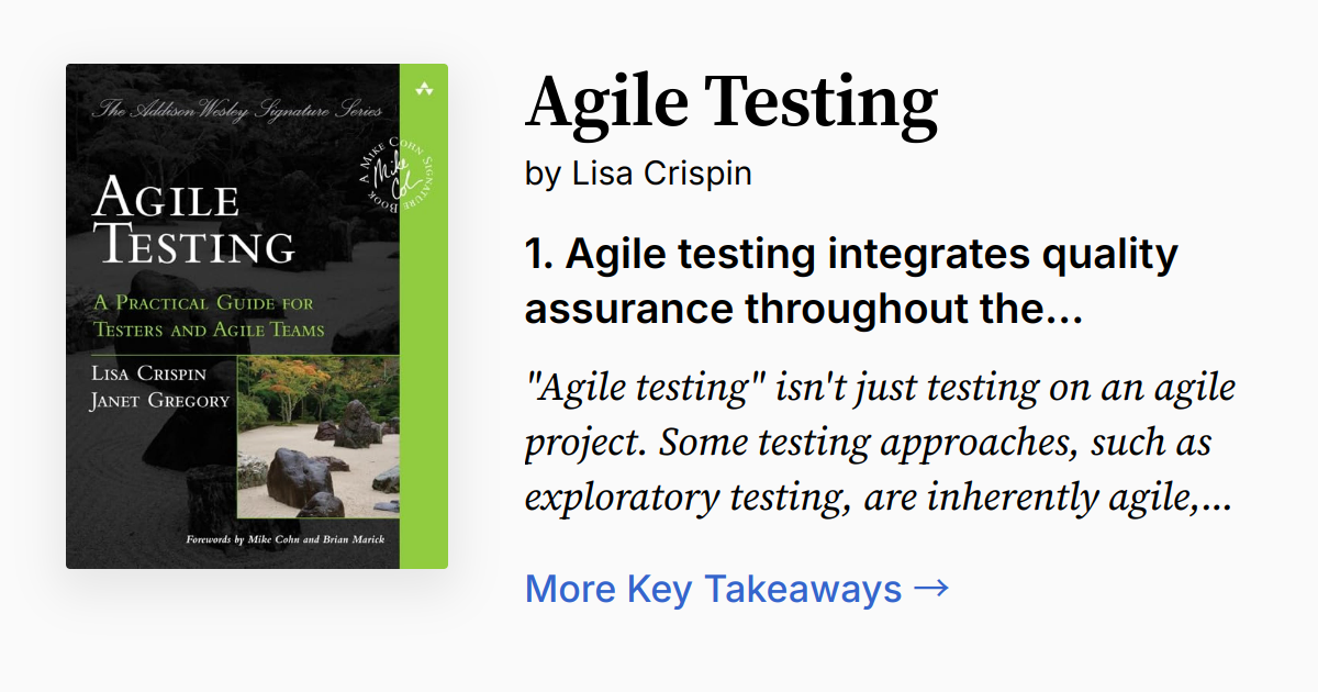 Agile Testing by Lisa Crispin | Summary, Audio, Quotes