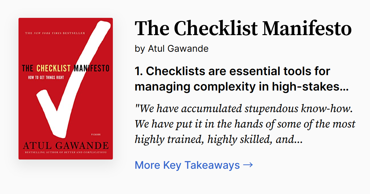 The Checklist Manifesto | Summary, Quotes, FAQ, Audio