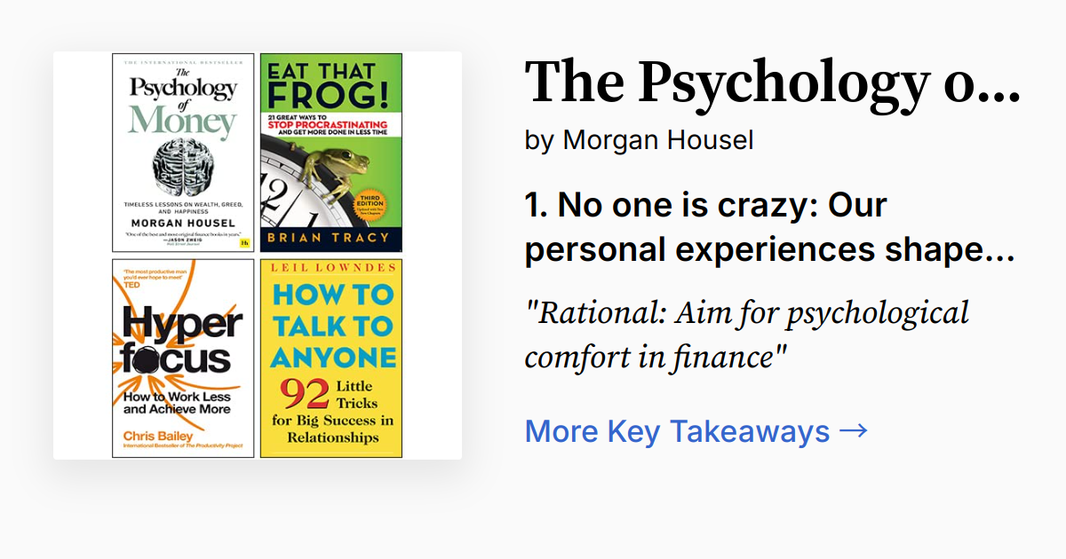 The Psychology of Money, Hyperfocus, Eat That Frog!, How to Talk to ...