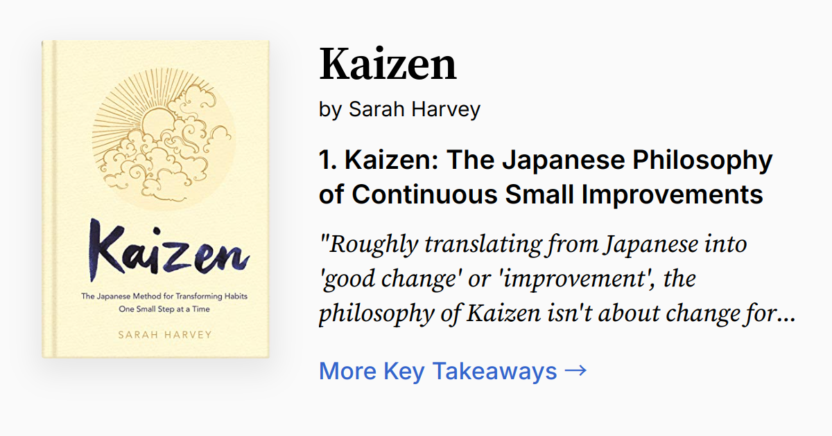 Kaizen by Sarah Harvey | Summary, Quotes, FAQ, Audio