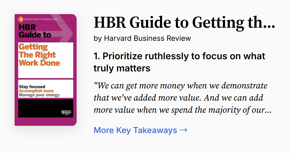 HBR Guide to Getting the Right Work Done | Summary, Quotes, FAQ, Audio