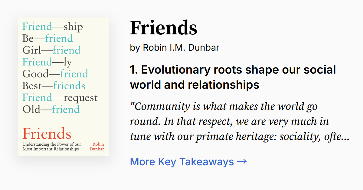 Friends by Robin I.M. Dunbar | Summary, Audio, Quotes, FAQ