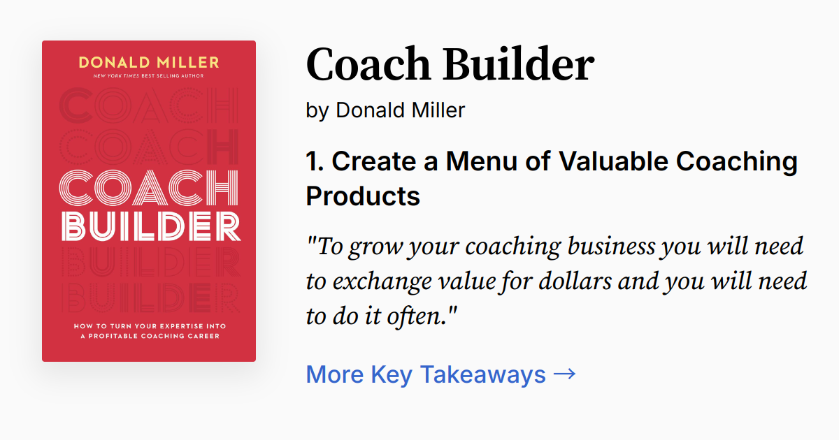 Coach Builder by Donald Miller | Summary, Quotes, FAQ, Audio