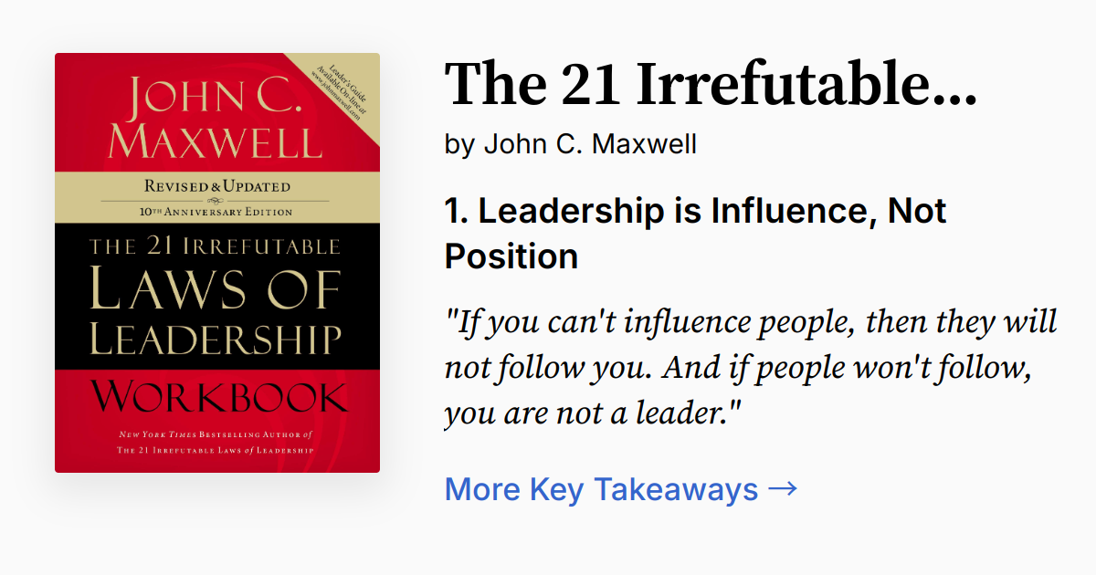 The 21 Irrefutable Laws of Leadership Workbook | Summary, Audio, Quotes ...