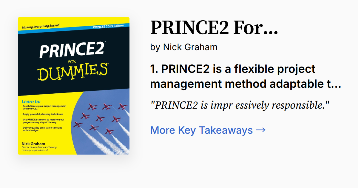 PRINCE2 For Dummies | Summary, Audio, Quotes