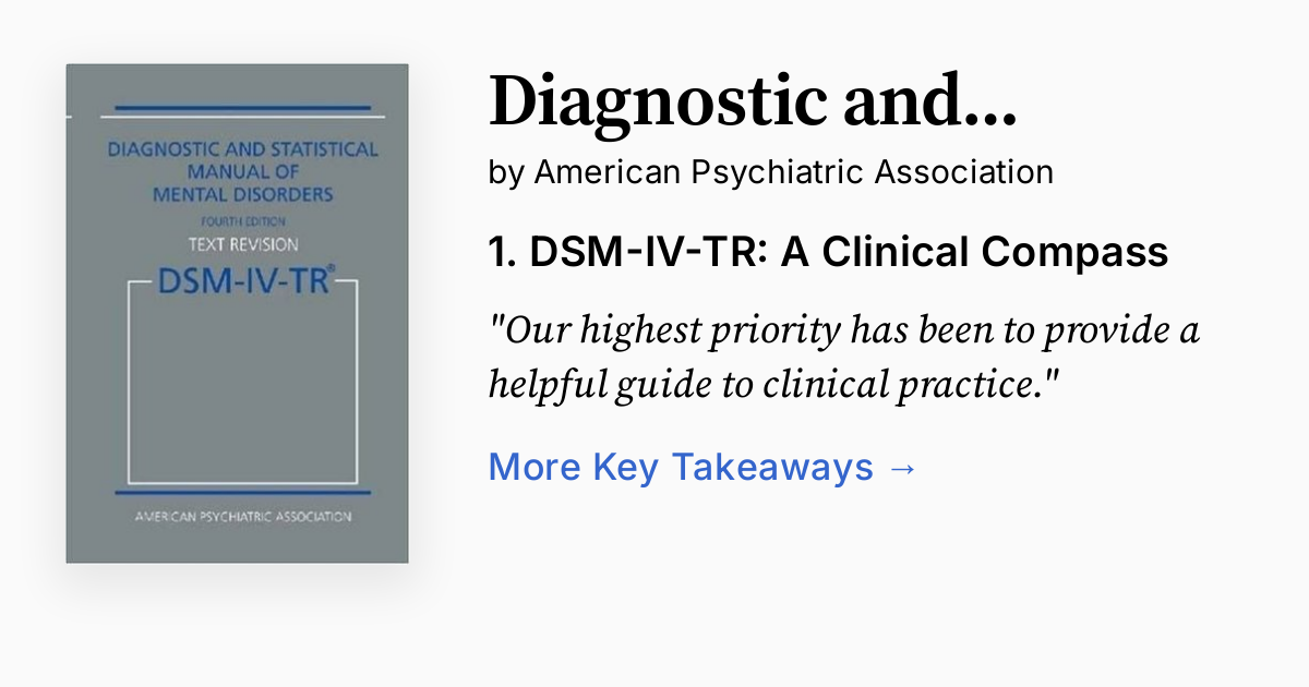 Diagnostic and Statistical Manual of Mental Disorders DSM-IV-TR ...
