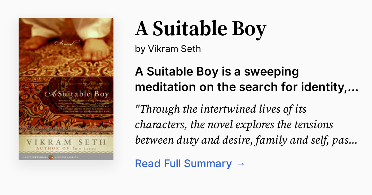 A Suitable Boy by Vikram Seth | Summary, Analysis