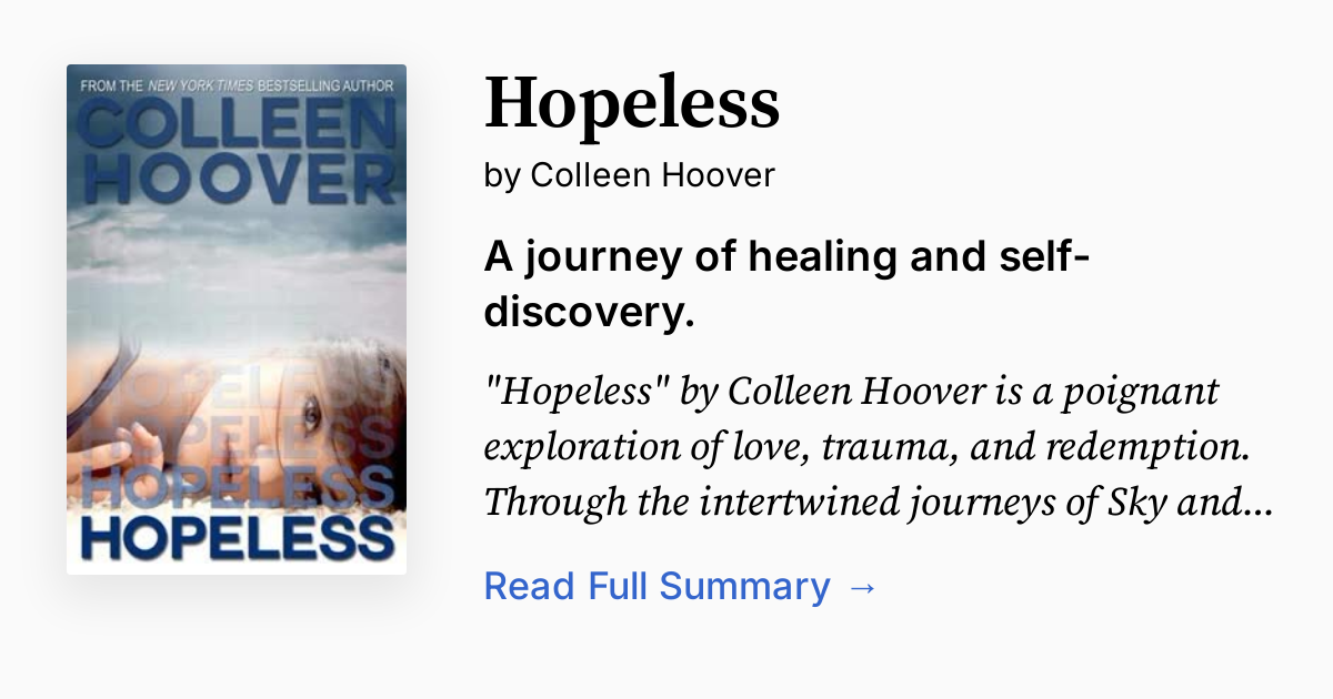 Hopeless by Colleen Hoover | Summary, Audio, Analysis, FAQ