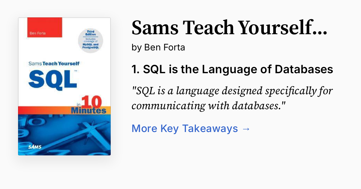 Sams Teach Yourself SQL™ in 10 Minutes | Summary, Quotes, FAQ, Audio