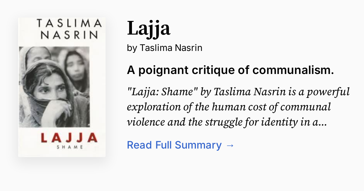 Lajja by Taslima Nasrin | Summary, Analysis, FAQ