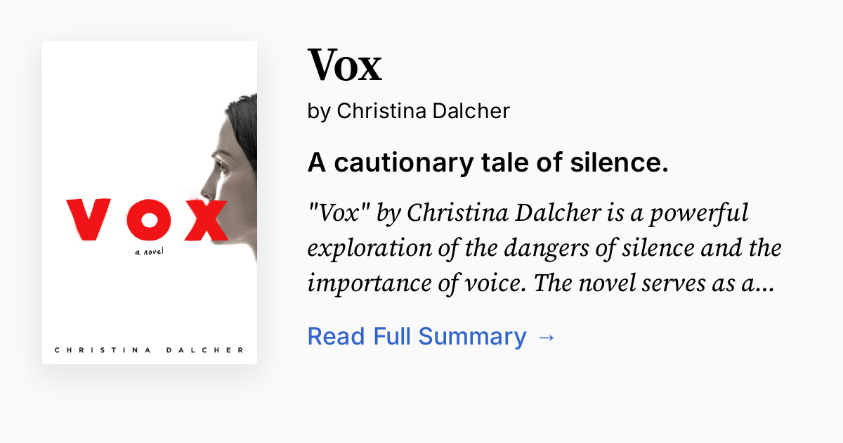 Vox by Christina Dalcher | Summary, Audio, Analysis, FAQ