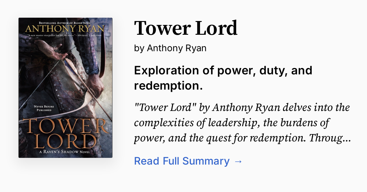 Tower Lord by Anthony Ryan | Summary, Audio, Analysis, FAQ