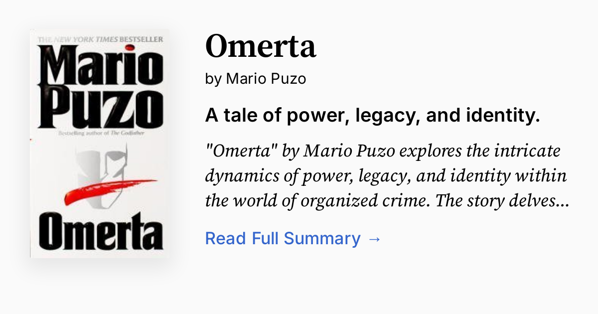 Omerta by Mario Puzo | Summary, Audio, Analysis, FAQ