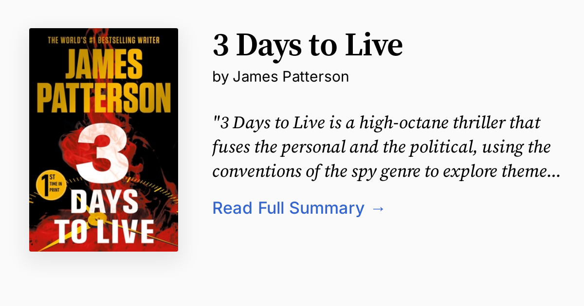 3 Days to Live by James Patterson | Summary, Audio, Analysis