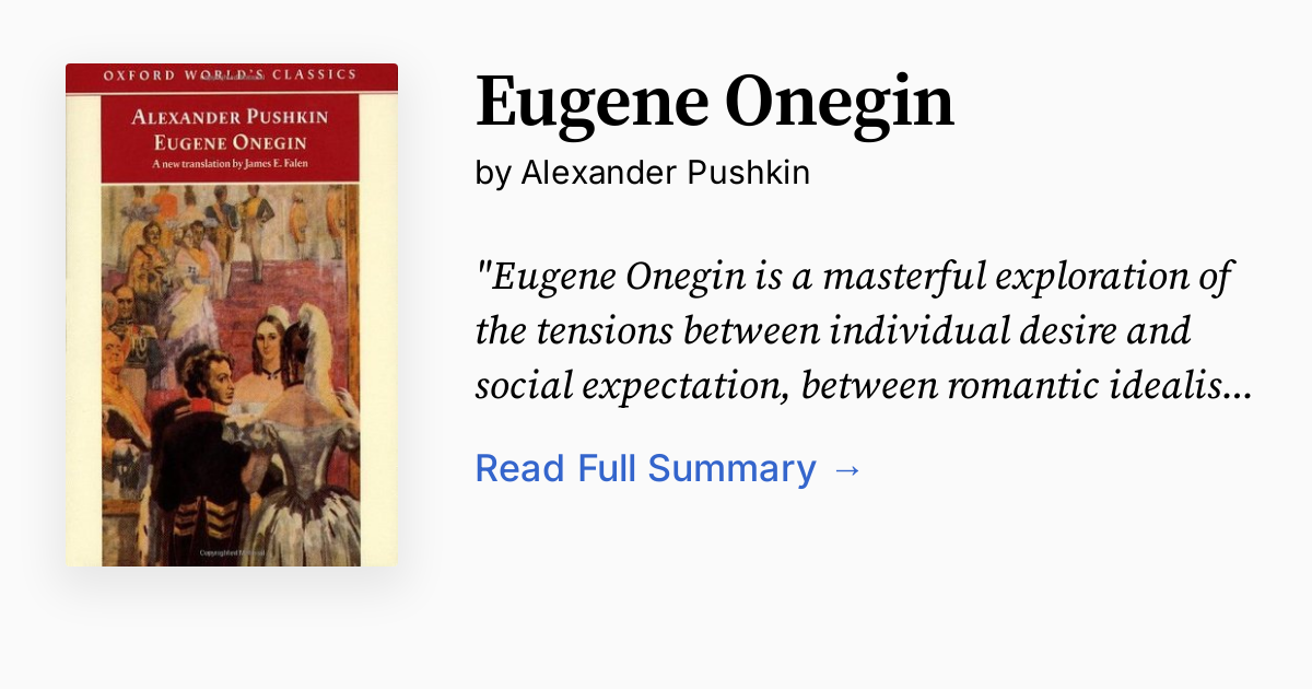 Eugene Onegin by Alexander Pushkin | Summary, Analysis, FAQ