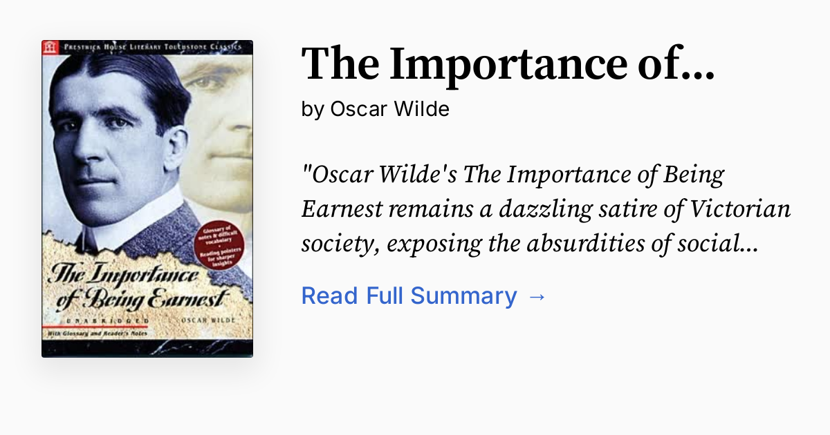 The Importance of Being Earnest | Summary, Audio, Analysis