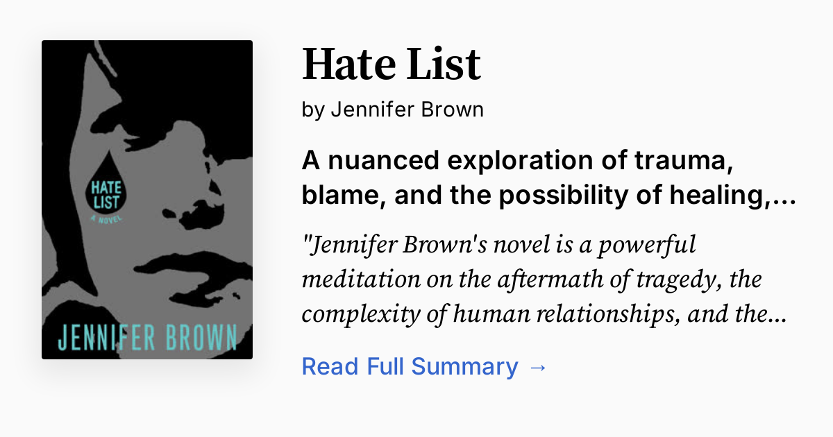 Hate List by Jennifer Brown | Summary, Audio, Analysis, FAQ