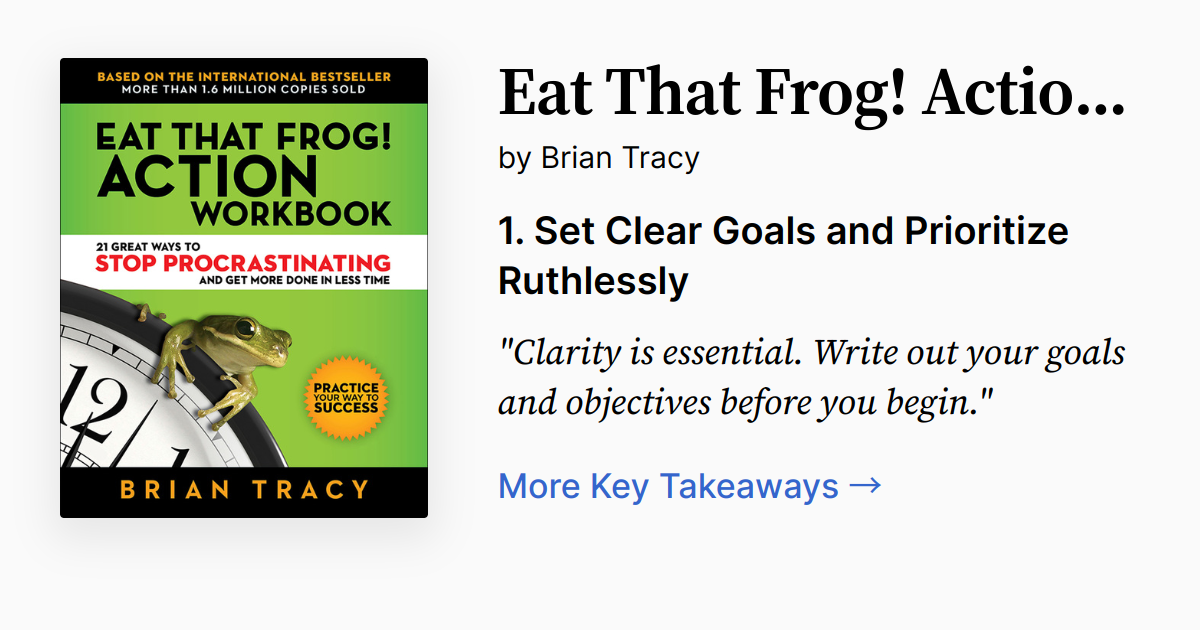 Eat That Frog! Action Workbook | Summary, Audio, Quotes, FAQ