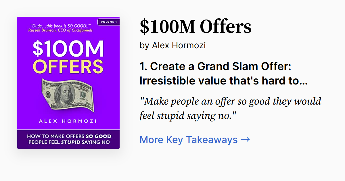 $100M Offers by Alex Hormozi | 摘要, Quotes, FAQ, Audio