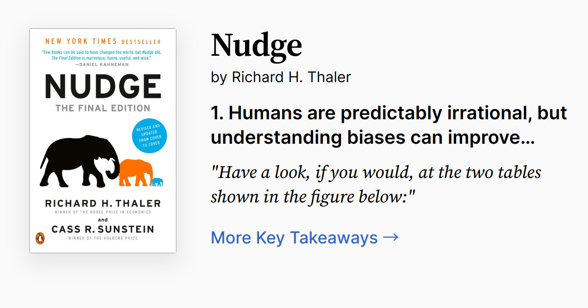 Nudge by Richard H. Thaler | Summary, Audio, Quotes, FAQ