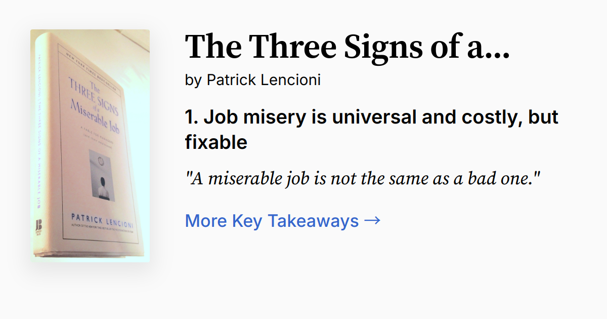 The Three Signs of a Miserable Job | Summary, Quotes, FAQ, Audio