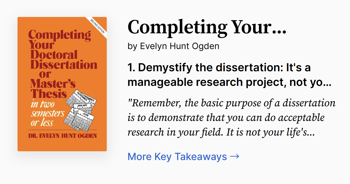 Completing Your Doctoral Dissertation/Master's Thesis in Two Semesters ...