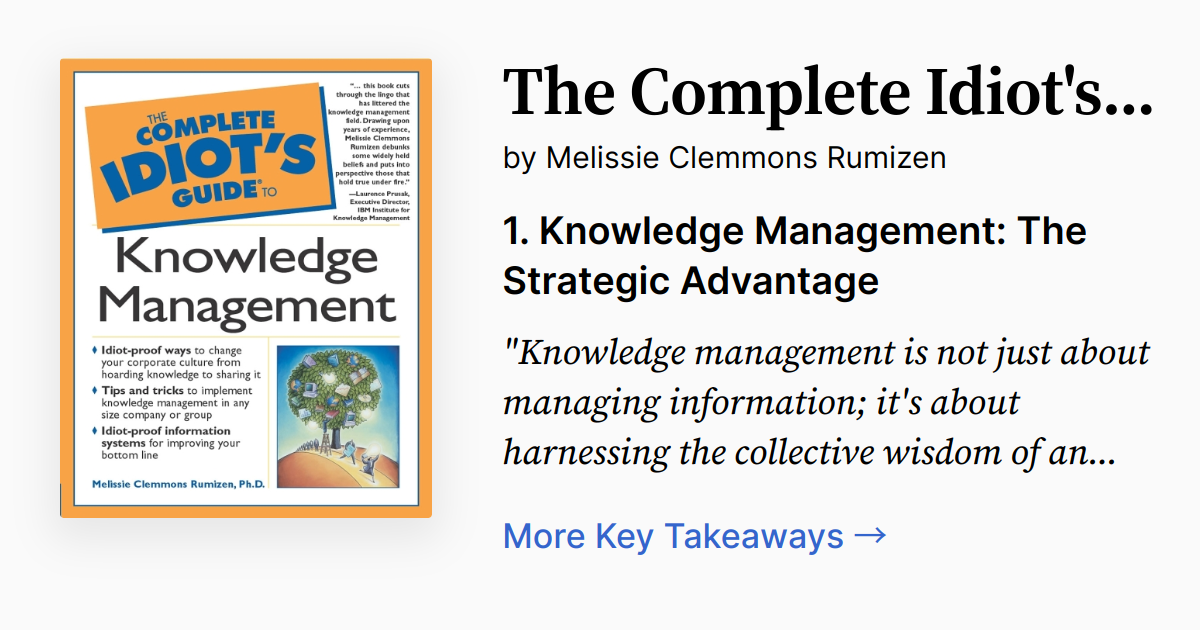 The Complete Idiot's Guide to Knowledge Management | Summary, Audio ...