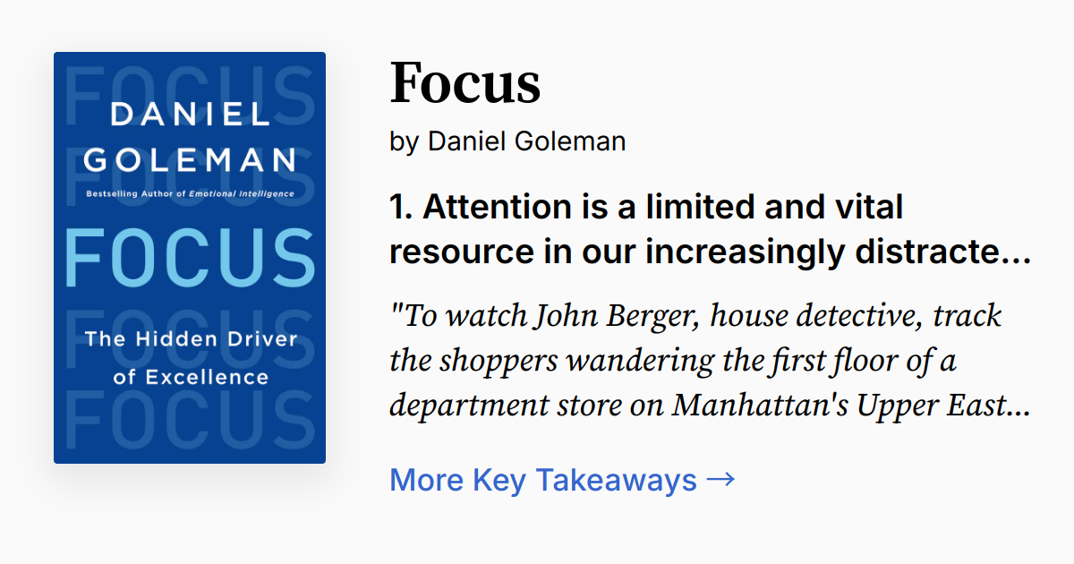 Focus by Daniel Goleman | Summary, Audio, Quotes, FAQ