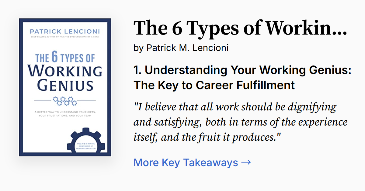 The 6 Types of Working Genius | Summary, Quotes, FAQ, Audio