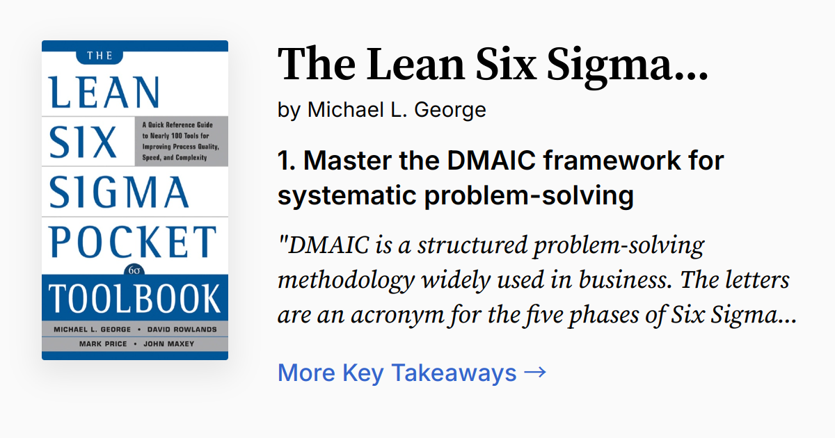 The Lean Six Sigma Pocket Toolbook | Summary, Quotes, FAQ, Audio