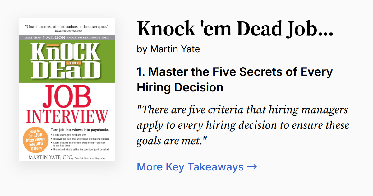 Knock 'em Dead Job Interview | Summary, Audio, Quotes, FAQ