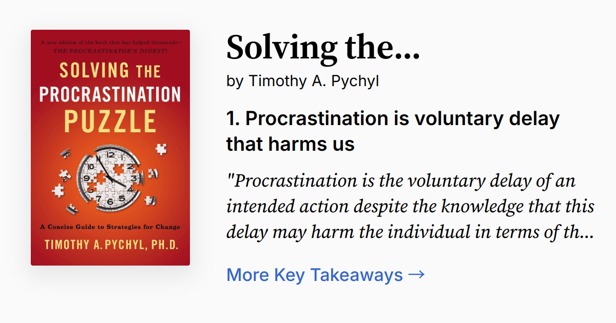 Solving the Procrastination Puzzle | Riassunto, Audio, Quotes, FAQ