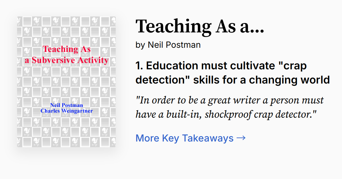 Teaching as a Subversive Activity | Summary, Quotes, FAQ, Audio