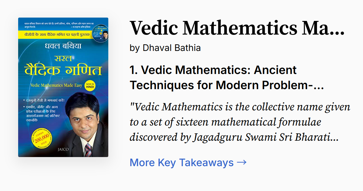 Vedic Mathematics Made Easy | Summary, Audio, Quotes, FAQ