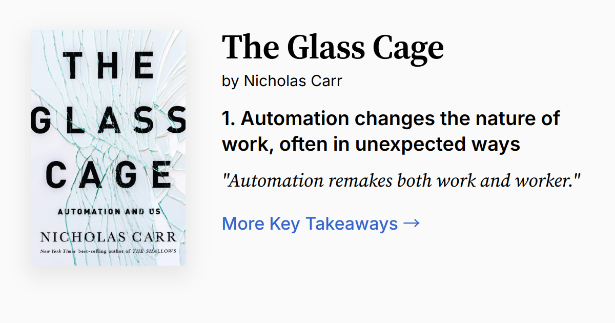 The Glass Cage by Nicholas Carr | Summary, Audio, Quotes, FAQ