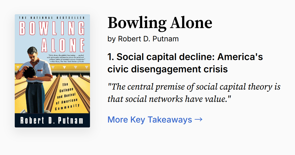 Bowling Alone by Robert D. Putnam | Summary, Quotes, FAQ, Audio