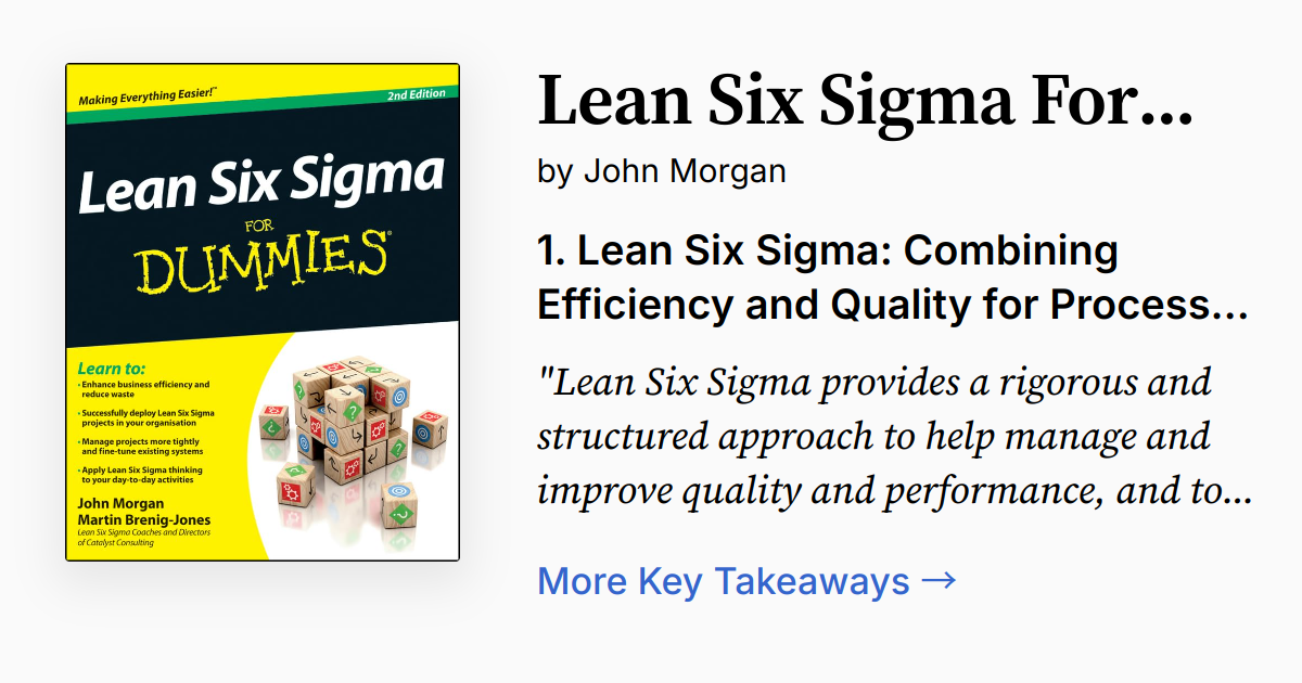 Lean Six Sigma For Dummies | Summary, Quotes, FAQ, Audio